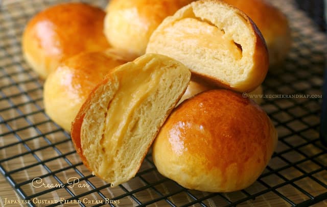 Cream Pan ~ Japanese Custard Filled Cream Buns - Ruchik Randhap