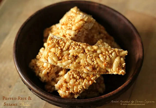 Sesame & Puffed Rice Chikki ~ Easy Snack Bars For Kids - Ruchik Randhap